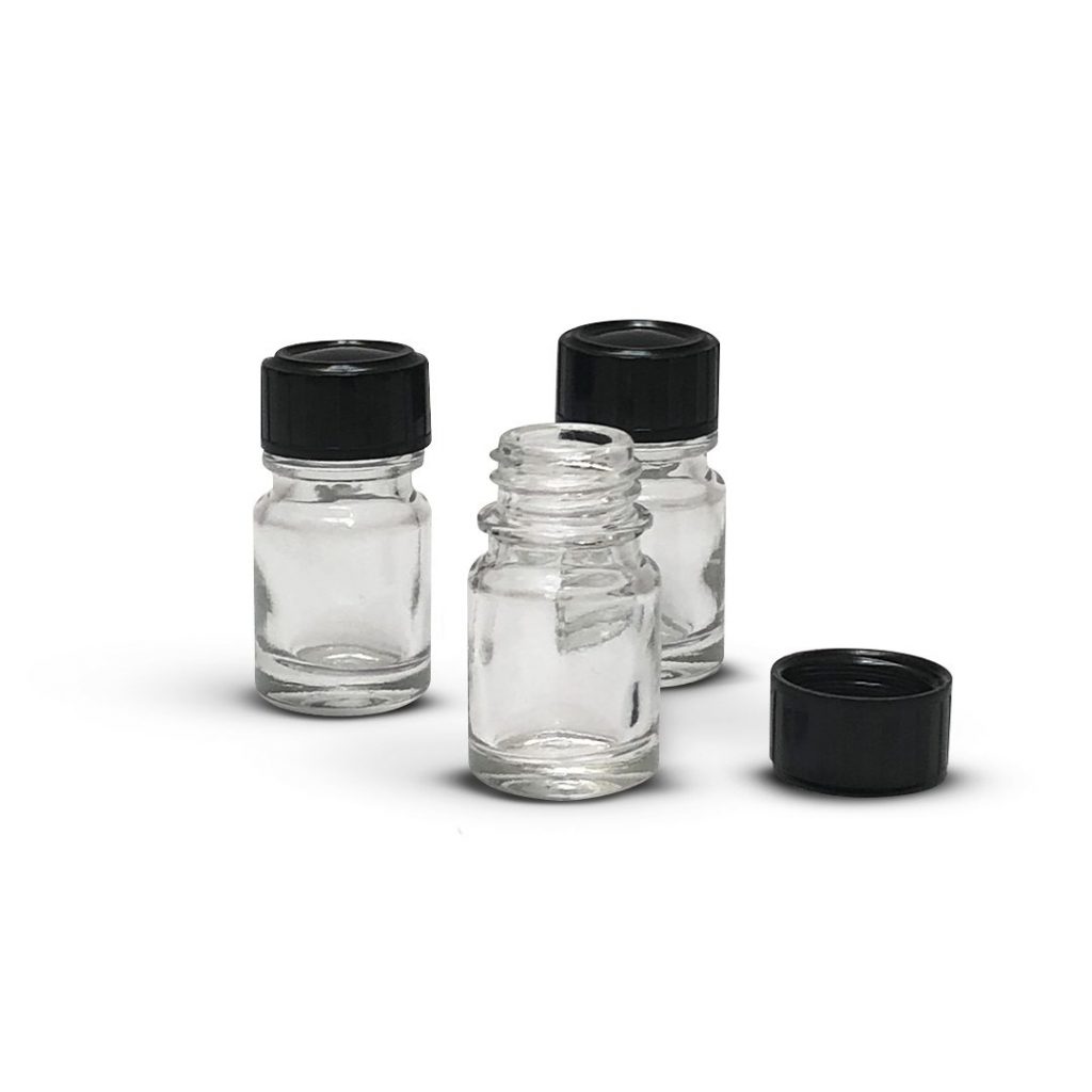 10 Flacons vides 2,5ml + 10 Bouchons noirs - Cinquième Sens